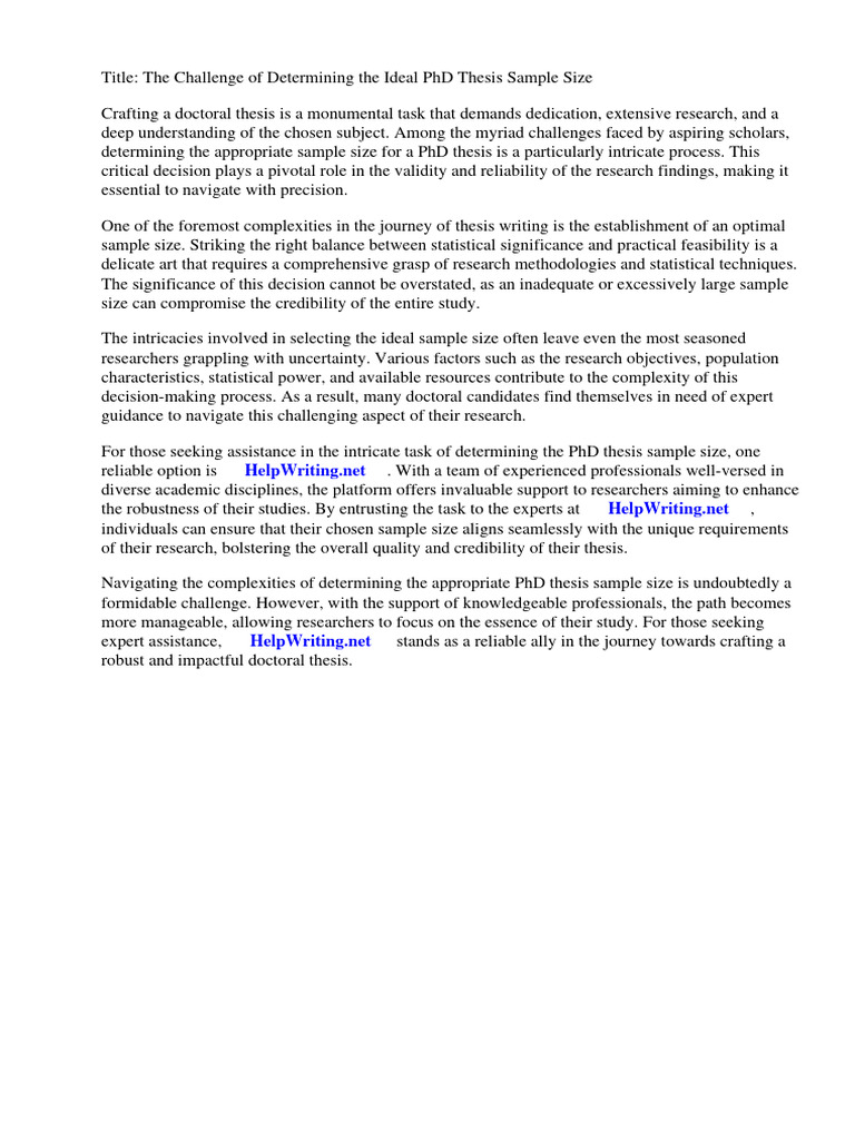 Phd Thesis Sample Size | PDF