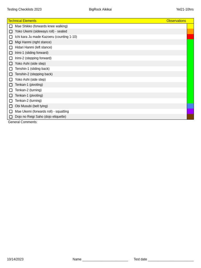 Karate Yellow Belt Test Checklist | PDF