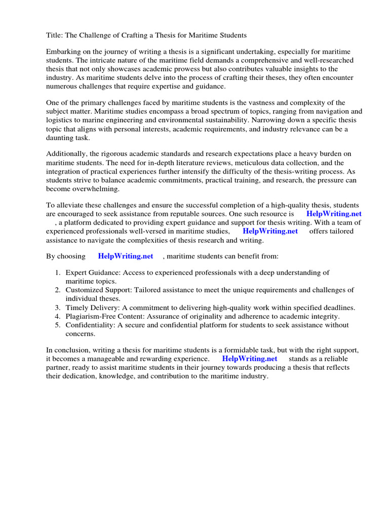 Sample Thesis Title For Maritime Students | PDF | Thesis | Motivation