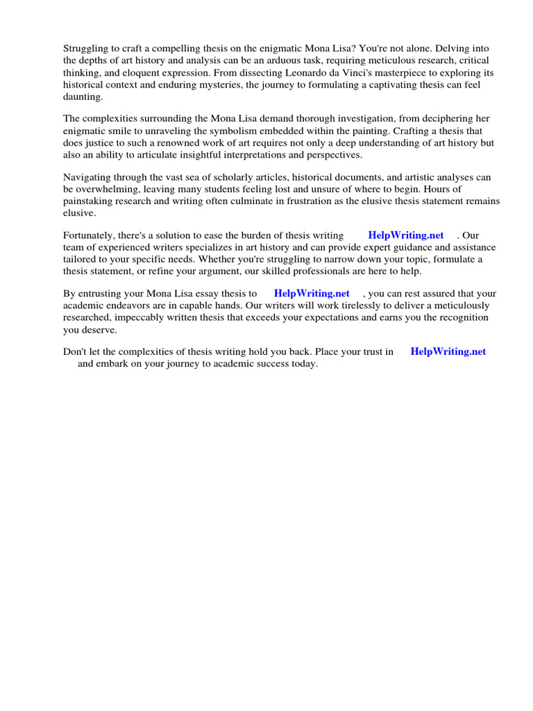 Mona Lisa Essay Thesis | PDF | Leonardo Da Vinci | Paintings