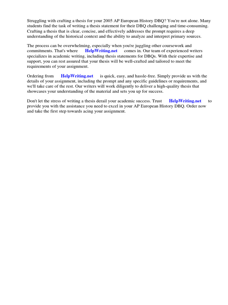 2005 AP European History DBQ Thesis | PDF | Advanced Placement | Essays