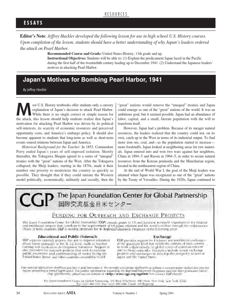 Japans Motives for Bombing Pearl Harbor 1941 | PDF | Empire Of Japan ...