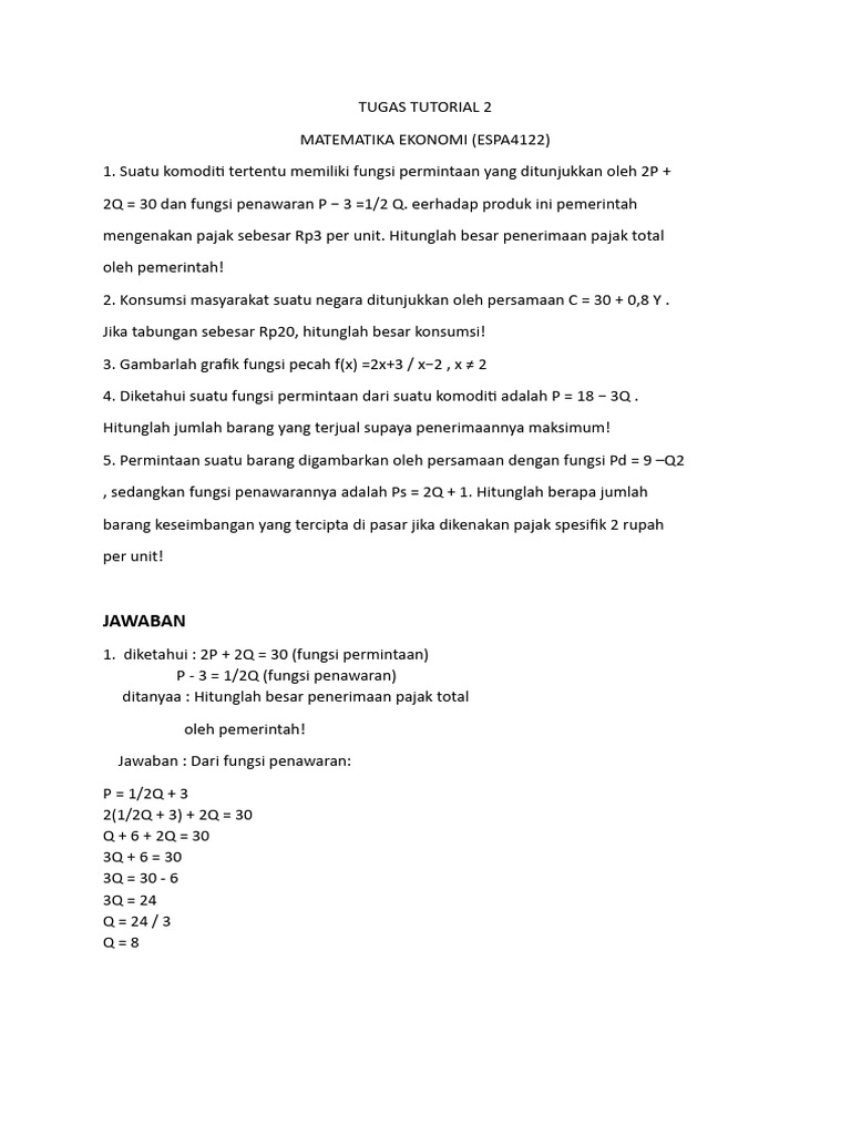 Matematika Ekonomi TUGAS 2 | PDF