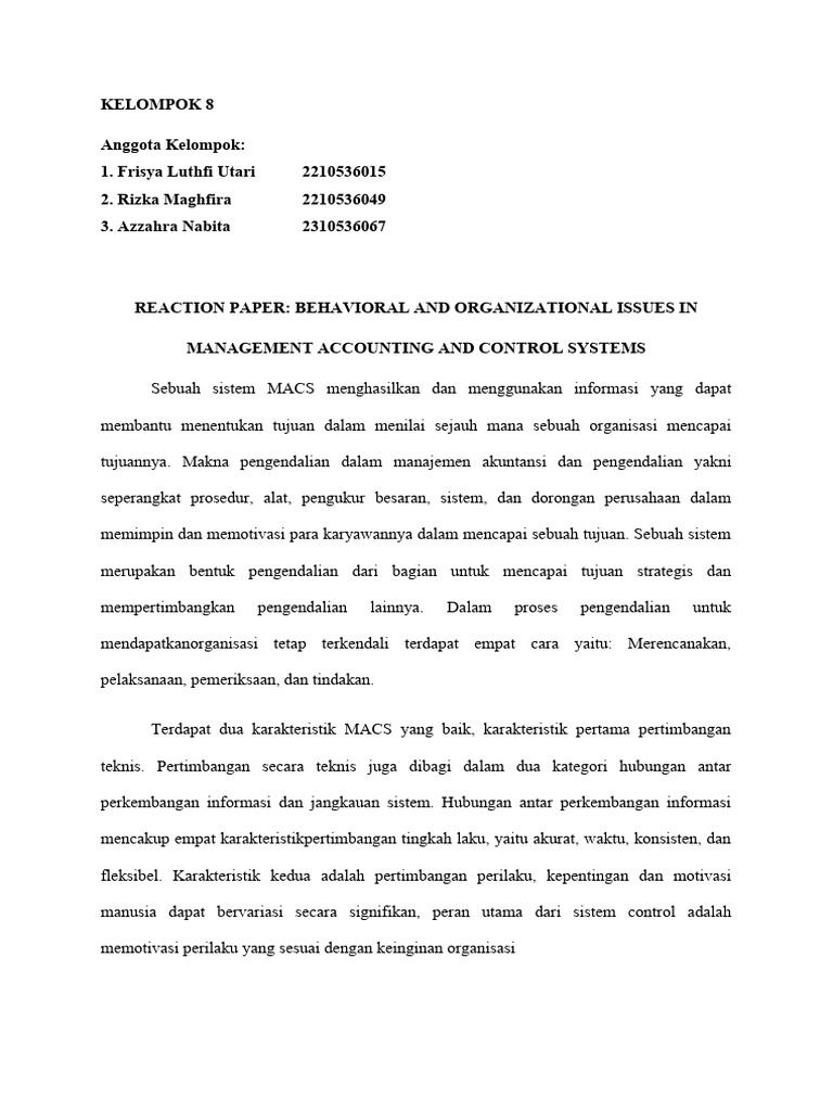 Kelompok 8 - Reaction Paper - Materi 4 | PDF
