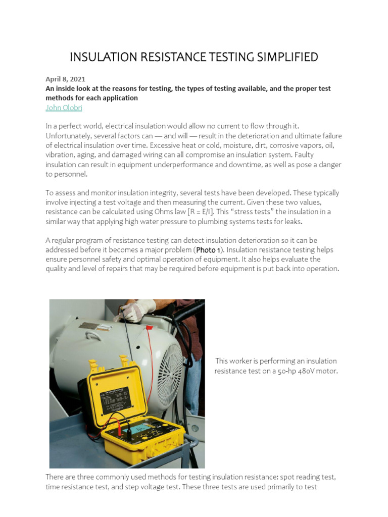 Insulation Resistance Testing Simplified | PDF | Science & Mathematics ...