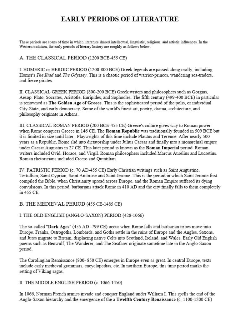 Early Periods of English Literature | PDF | English Literature ...