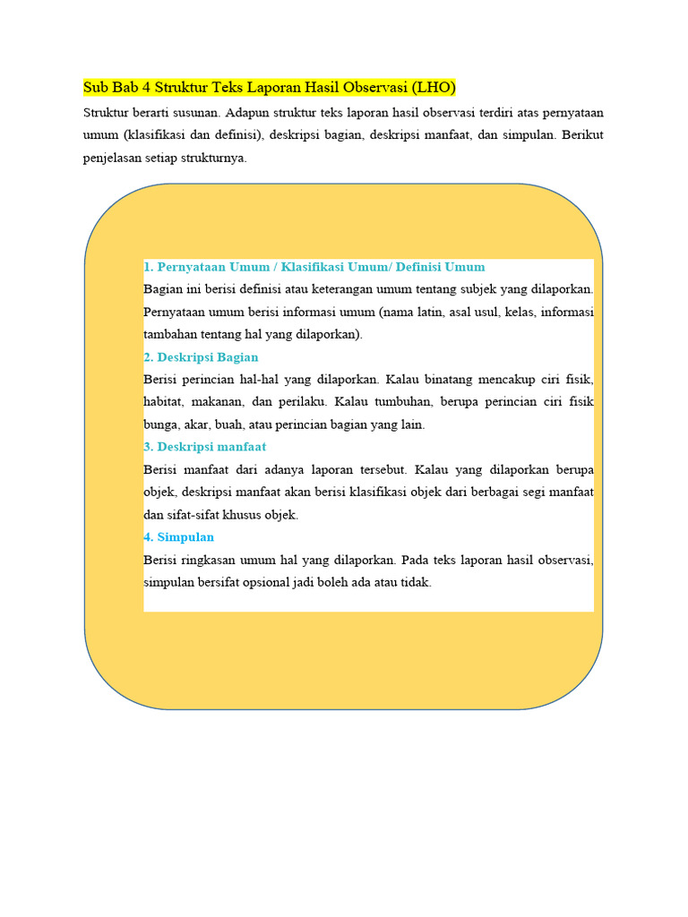 BAB 1 LHO Sub Bab 4 Struktur Teks Laporan Hasil Observasi | PDF