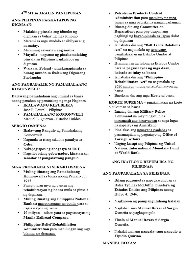 4TH MT in ARALIN PANLIPUNAN | PDF
