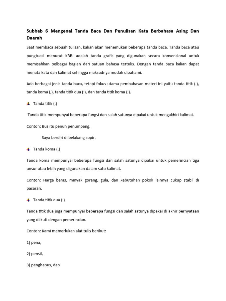BAB 1 LHO Subbab 6 Mengenal Tanda Baca Dan Penulisan Kata Berbahasa ...