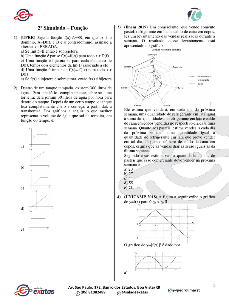Simulado 02 Funções Pdf Função Matemática Sistema De
