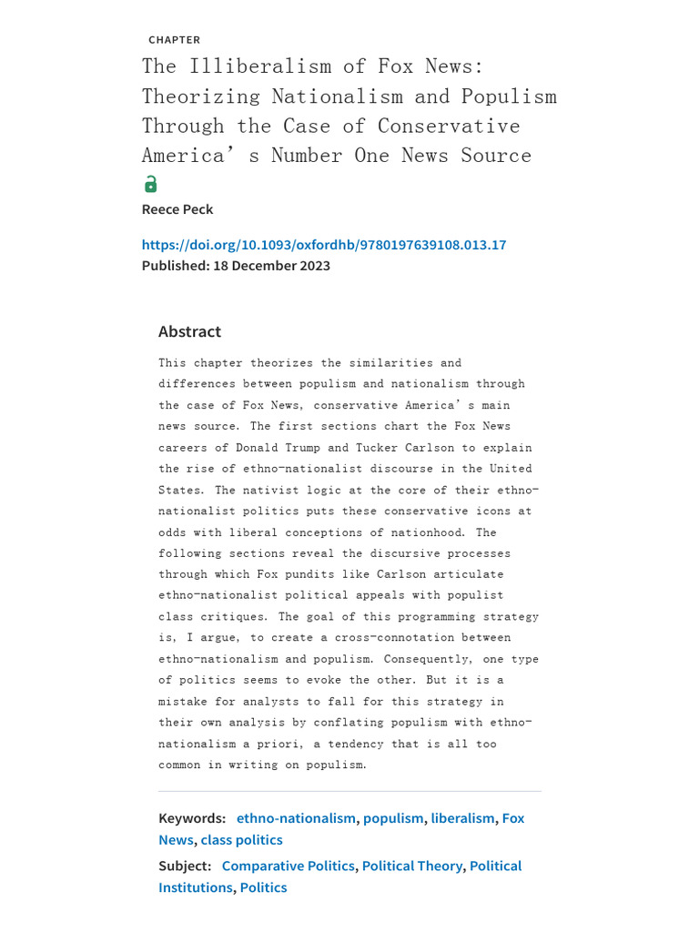 Fox News: Ethno-Nationalism and Populism | PDF | Populism | Alt Right