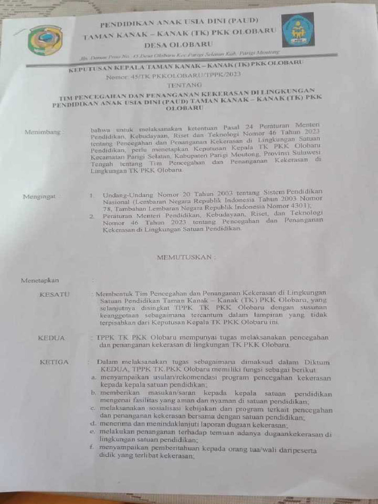 TPPK TK PKK Olobaru 1 | PDF