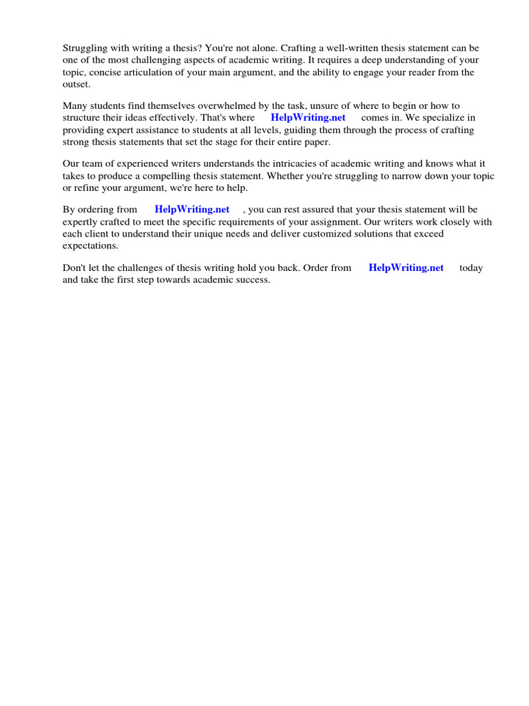 Sample Introduction Paragraph With Thesis Statement | PDF