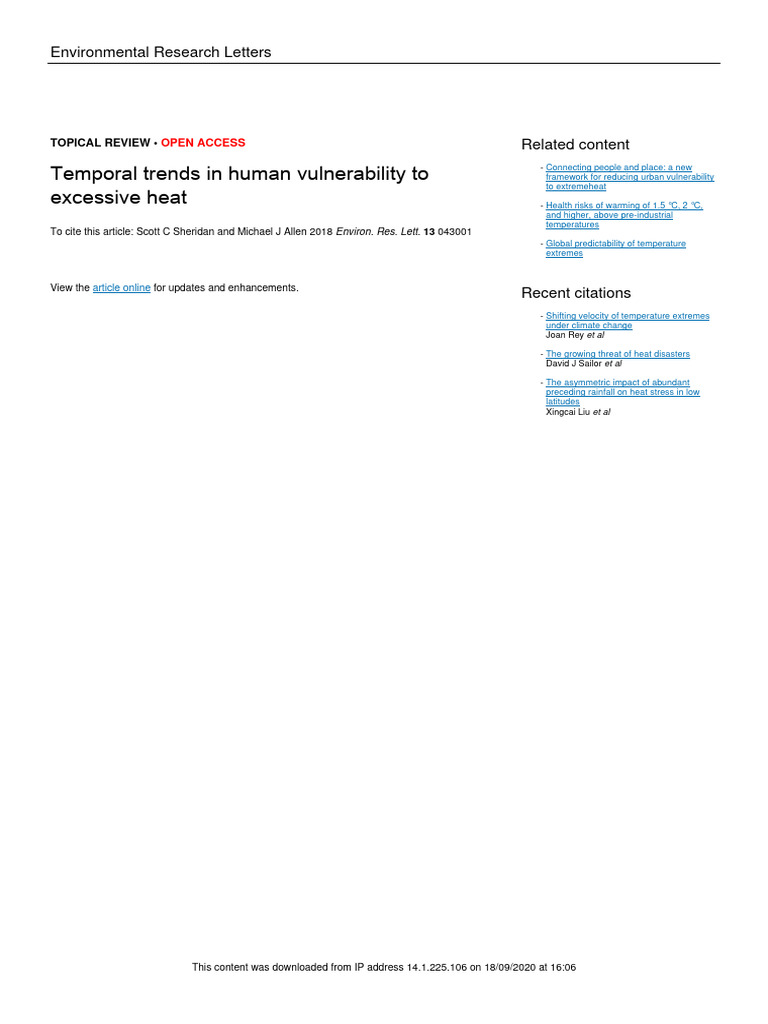 Temporal Trends in Human Vulnerability To Excessive Heat - Usa.2018 ...