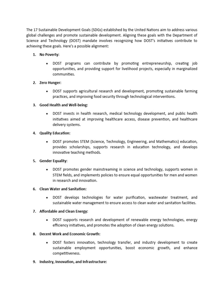 DOST's Role in 17 Sustainable Goals | PDF | Sustainability | Climate ...