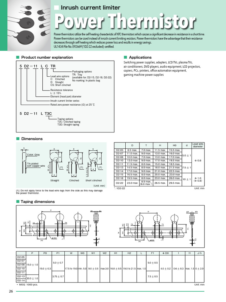 P26 27 Power Thermistor-1900548 | PDF | Electrical Engineering | Electrical Components