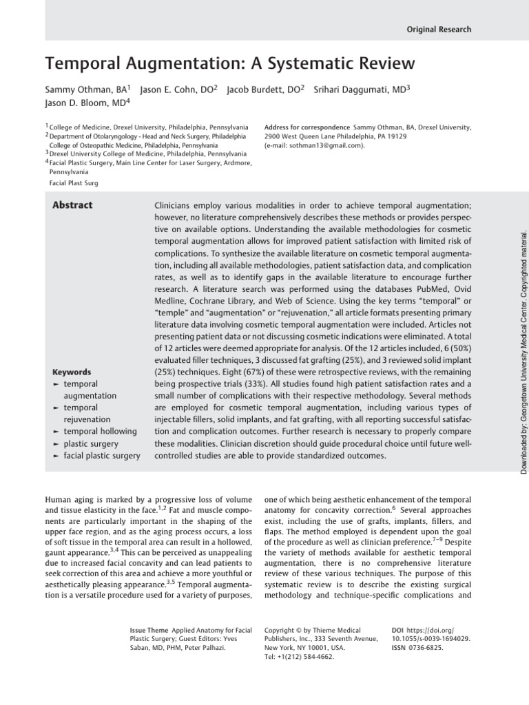 Temporal Augmentation: A Systematic Review | PDF | Plastic Surgery ...