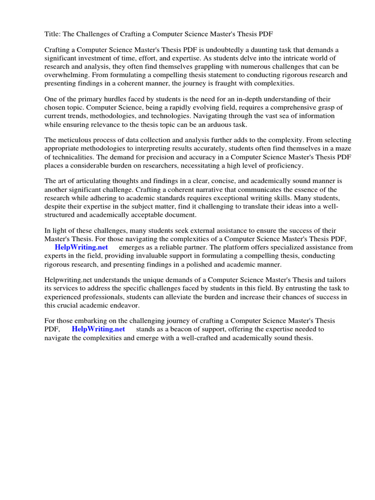 Computer Science Masters Thesis PDF | Download Free PDF | Thesis | Science
