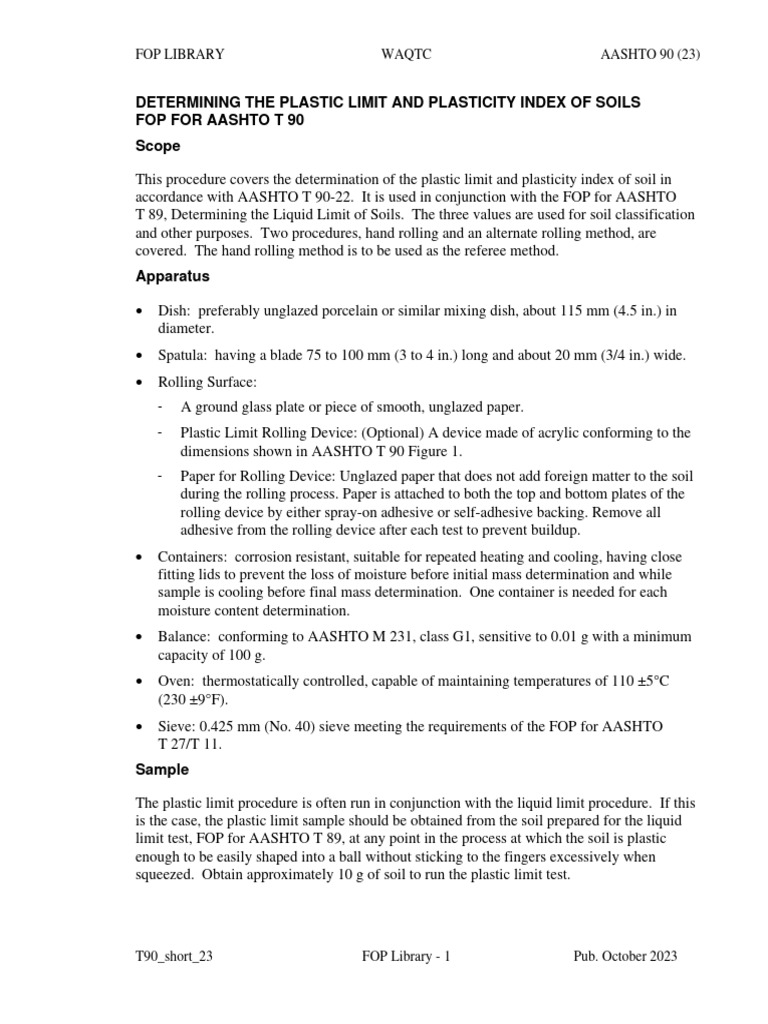 Determining The Plastic Limit and Plasticity Index of Soils Fop For ...