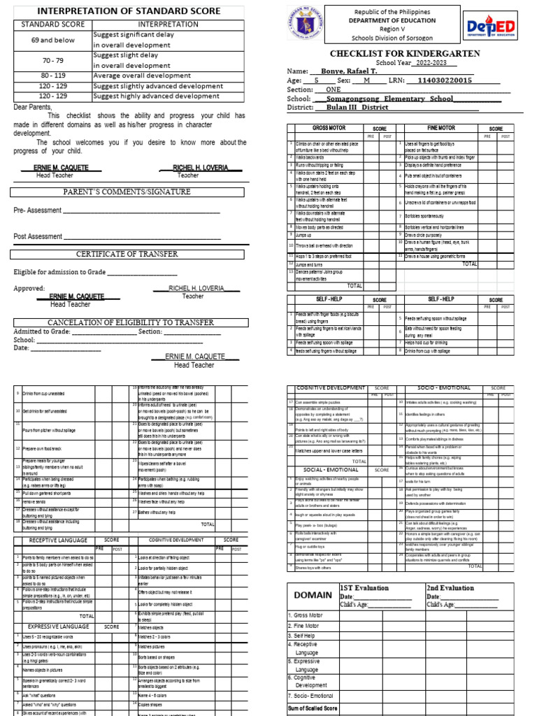 ECCD Checklist | PDF | Hand | Urination