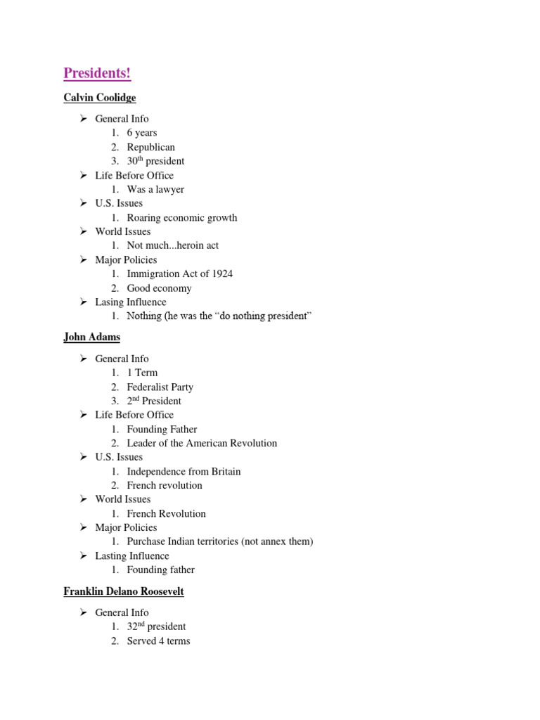 Notes For Lotes of Presisendtes in Our World | PDF | Presidents Of The ...