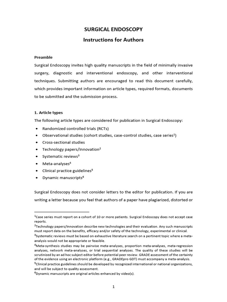 464 - Surgical Endoscopy - Submission Guidelines 082023 | PDF | Meta ...