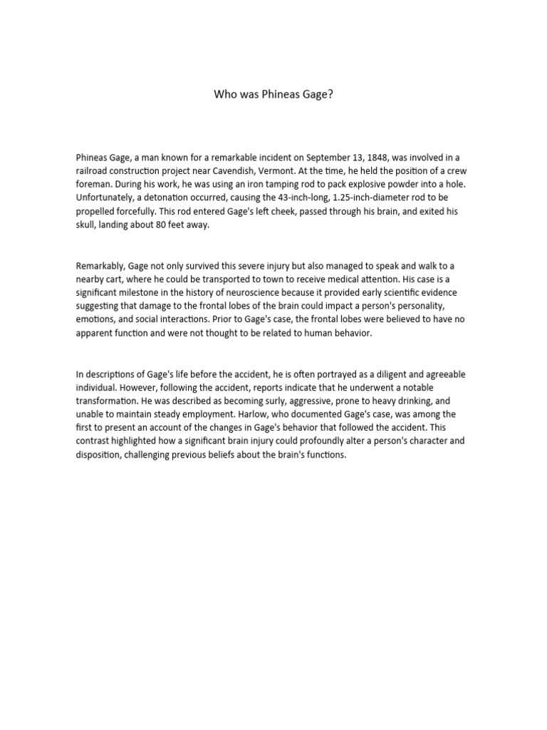 Who Was Phineas Gage | PDF