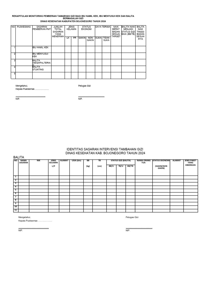 Form Laporan PMT 2024 Awal Tahun | PDF