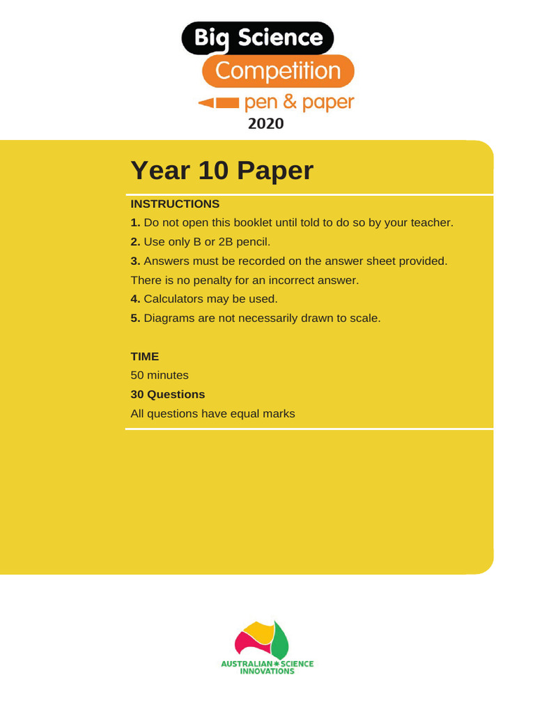 Year 10 Science Competition Paper | PDF | Spacecraft Propulsion | Earth