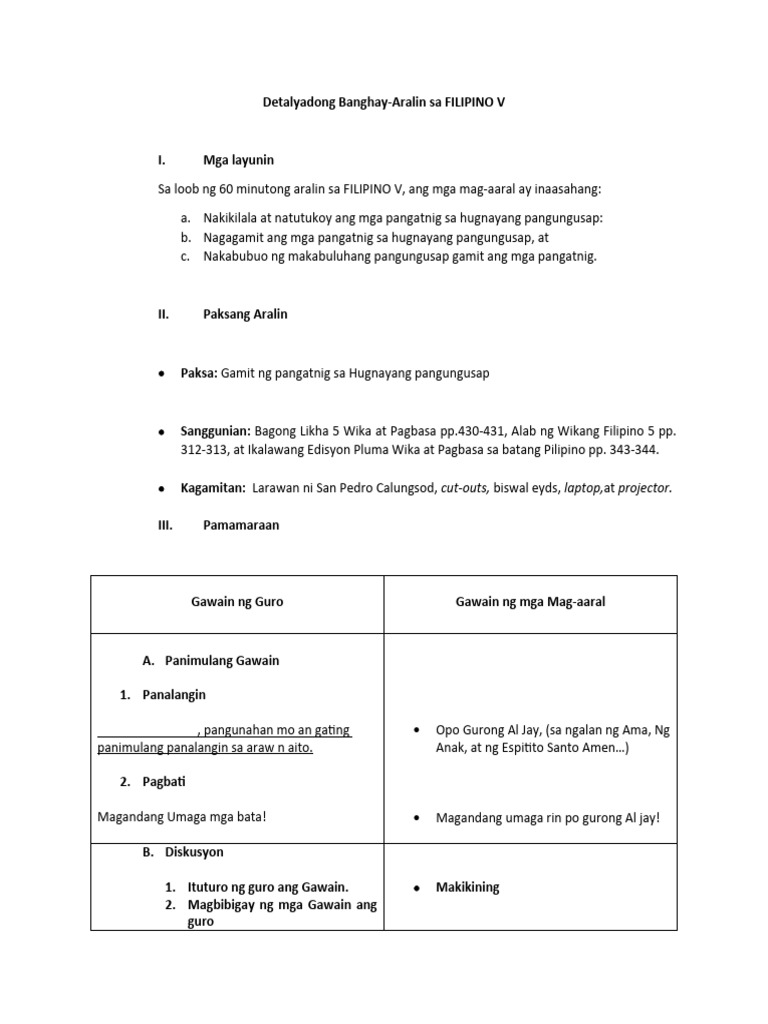 Detalyadong Banghay | PDF