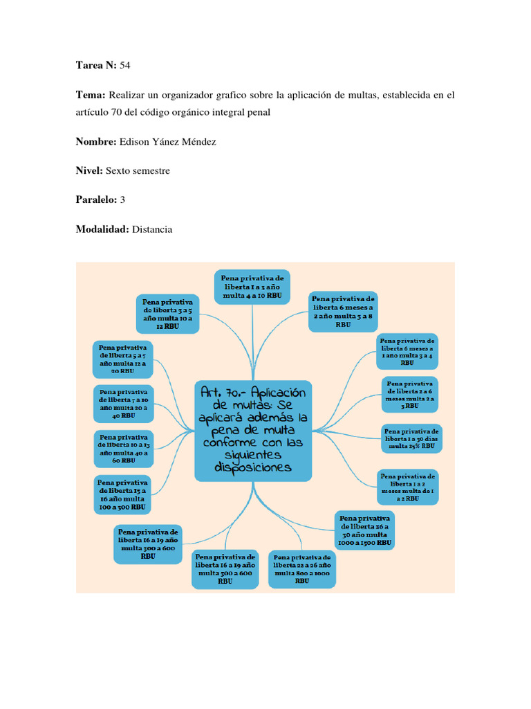 Realizar un organizador grafico sobre la aplicación de multas, establecida en el artículo 70 del ...