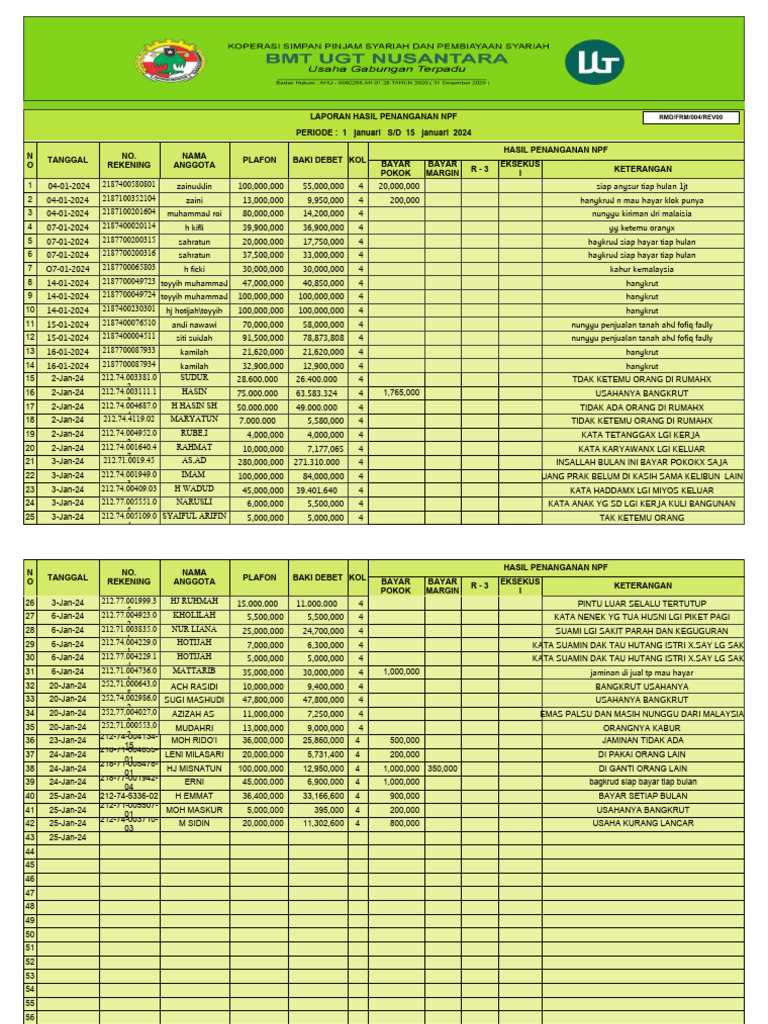 Form Laporan Penanganan NPF 2024 | PDF