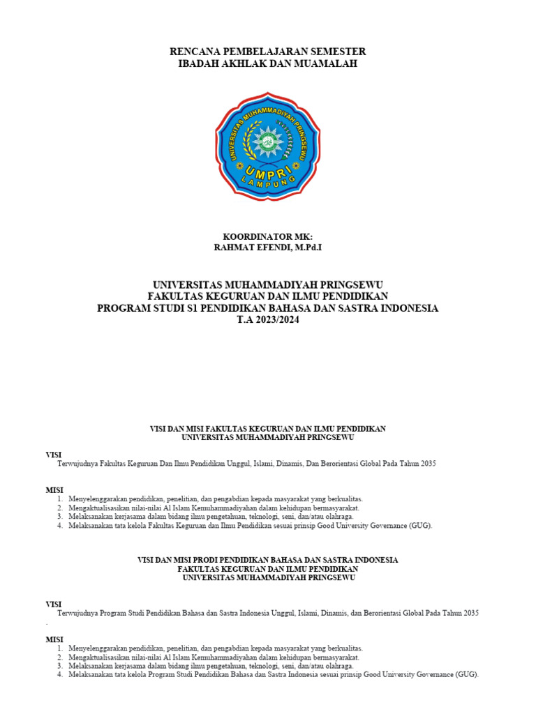 Rps Ibadah Akhlak Dan Muamalah s1 Pbsi SMT 2 Ta.2023-2024 | PDF