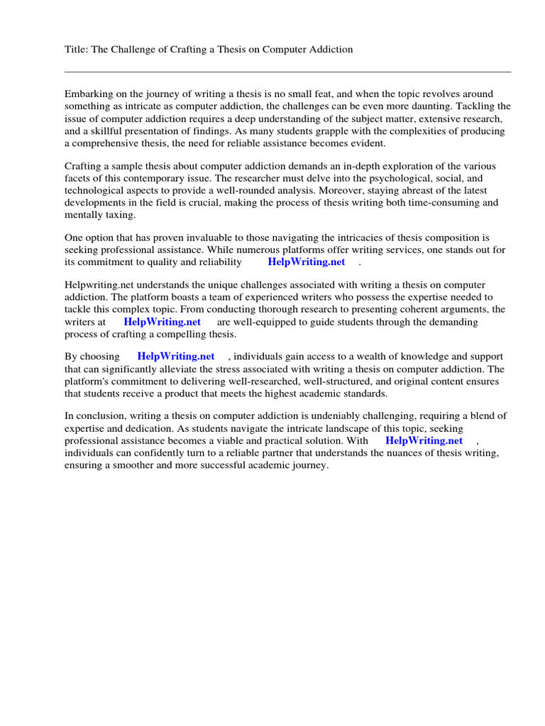 Sample Thesis About Computer Addiction | PDF | Video Games | Adolescence