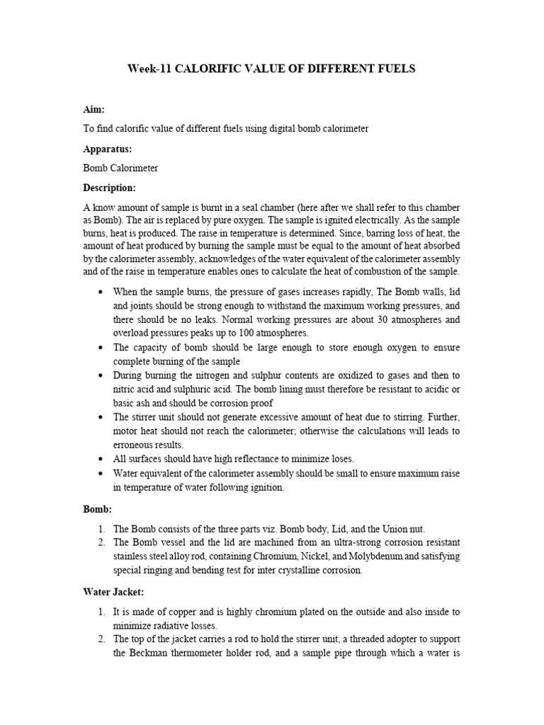 Calorific Value of Different Fuels | PDF | Combustion | Oxygen