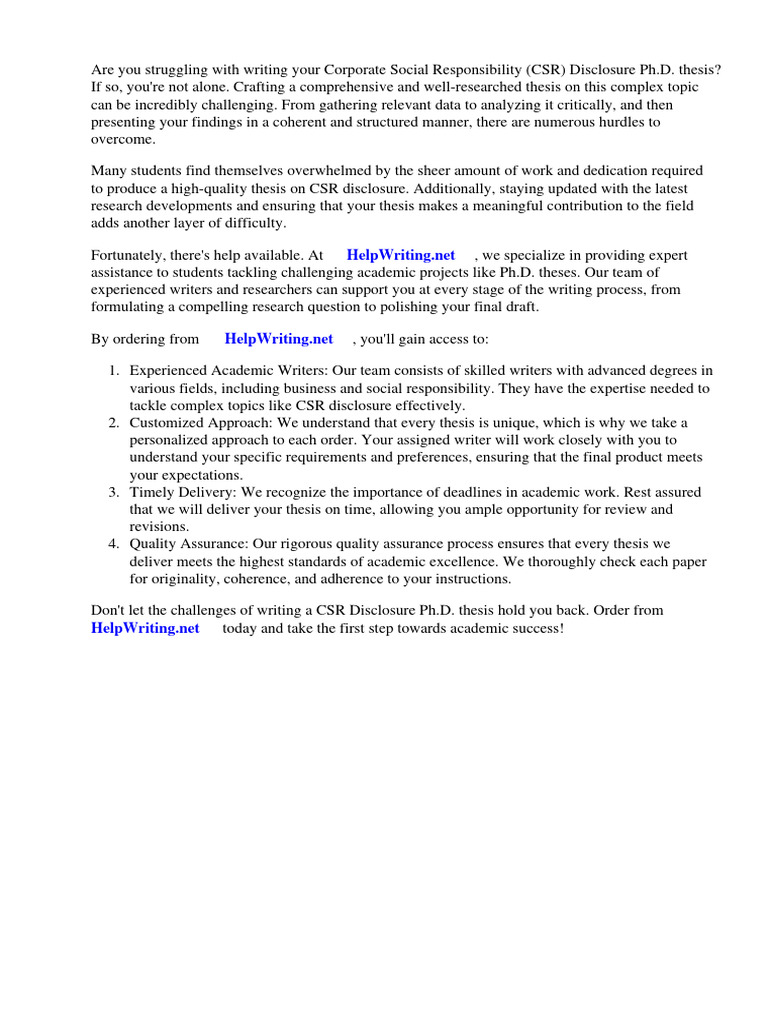 Corporate Social Responsibility Disclosure Phd Thesis | PDF | Corporate ... Corporate Social Responsibility Disclosure Phd Thesis | PDF | Corporate ...