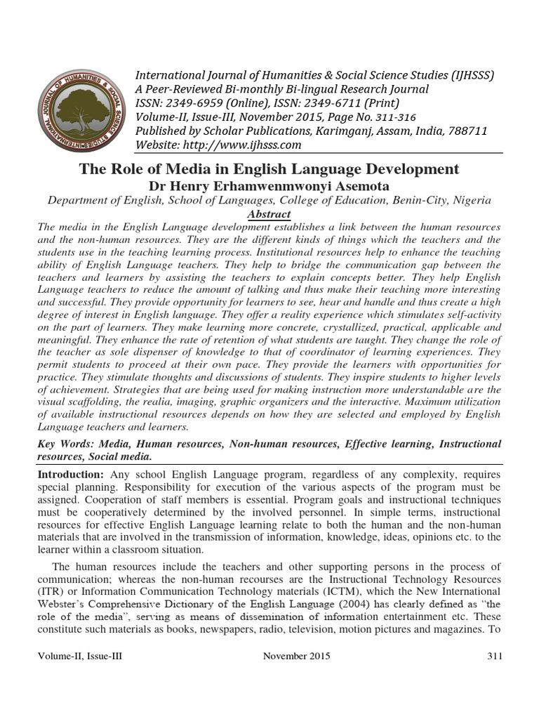 The Role of Media in English Language Development | PDF | Teachers ...
