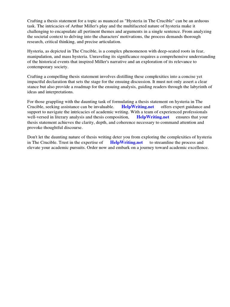 Thesis Statement For Hysteria in The Crucible | PDF | Social Science ...
