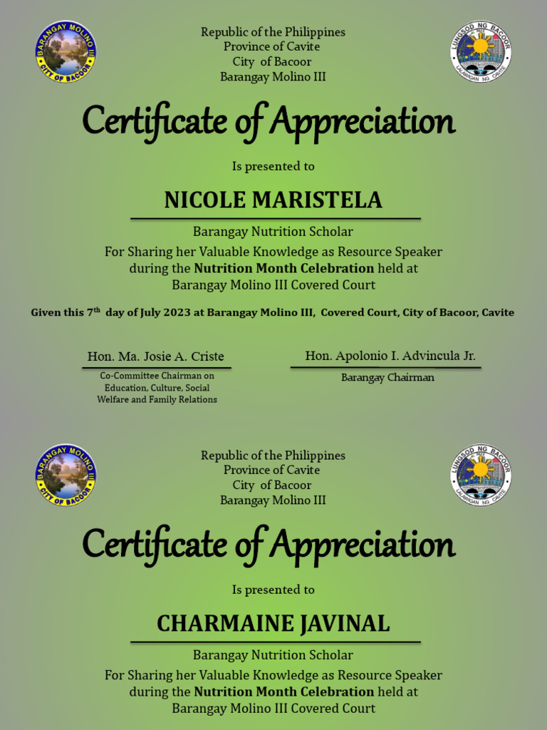 Certificate of Appreciation for Speakers | PDF