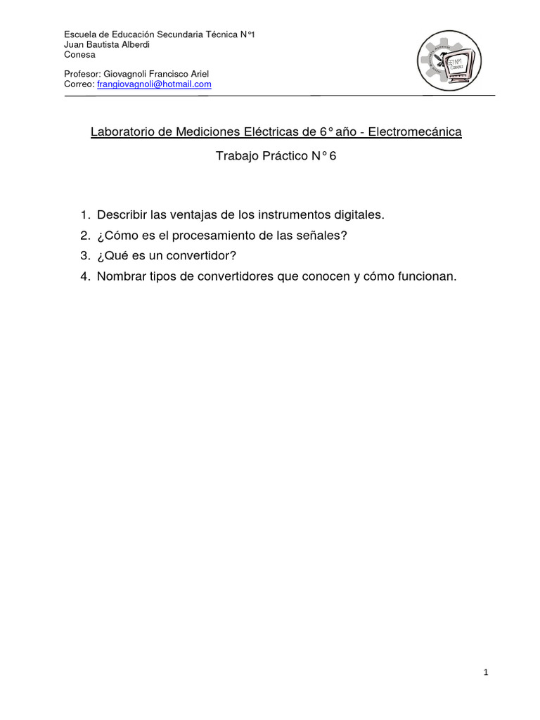 Laboratorio de Mediciones Electricas de 6° Trabajo 6 | PDF | Maestros