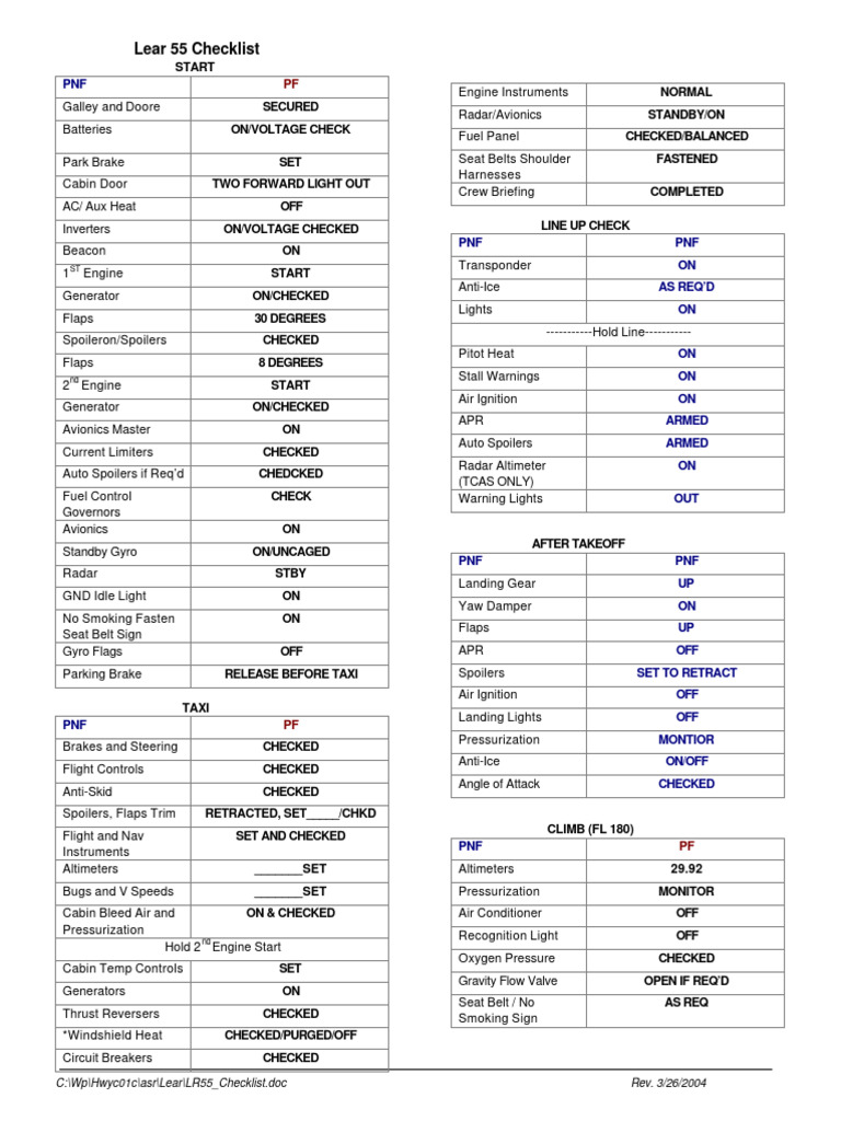 Checklist LR55 | PDF | Flap (Aeronautics) | Avionics