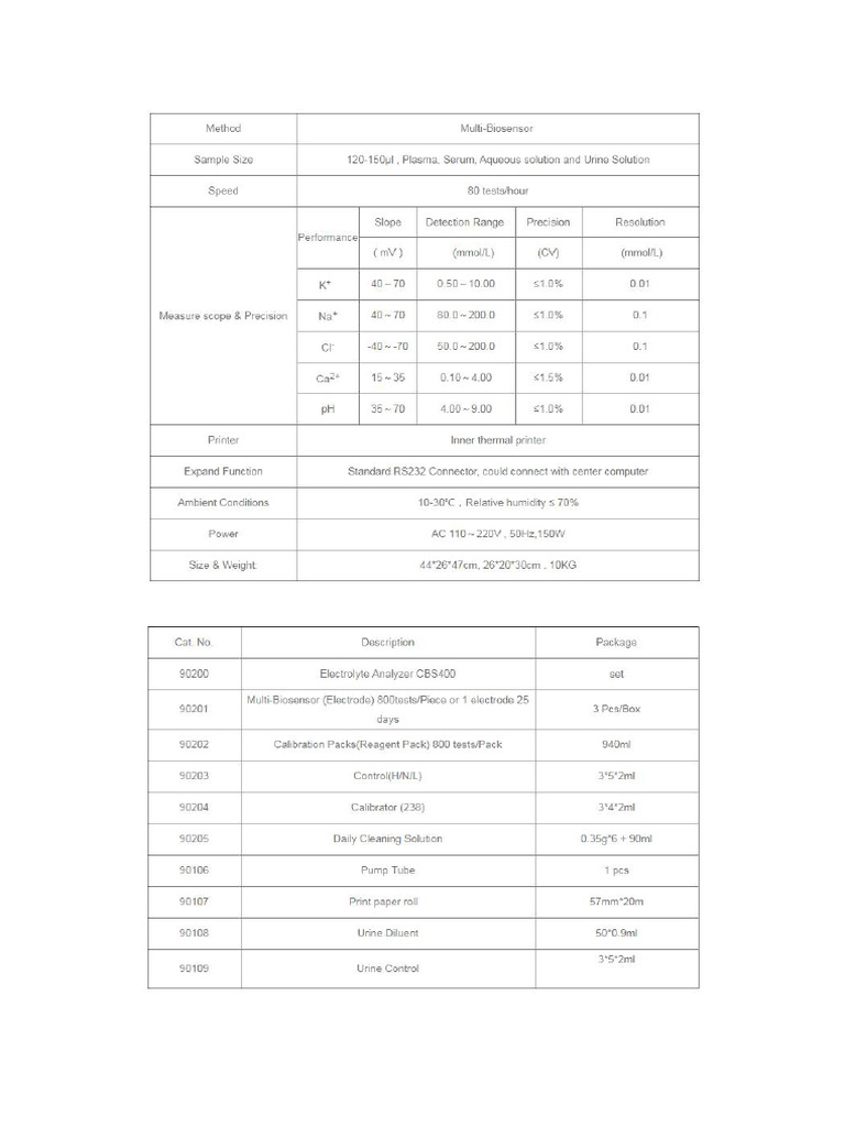 Cbs 400 Electrolyte Analyzer | PDF