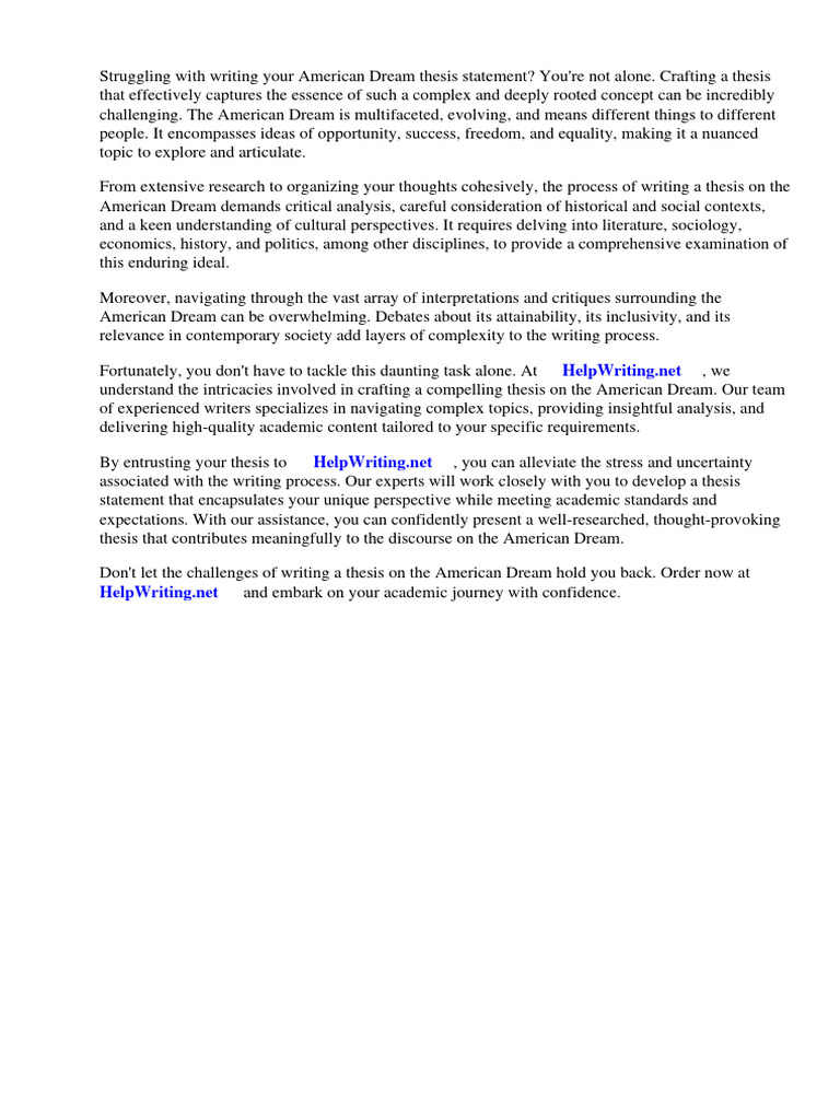 American Dream Thesis Statement | PDF | American Dream | Essays