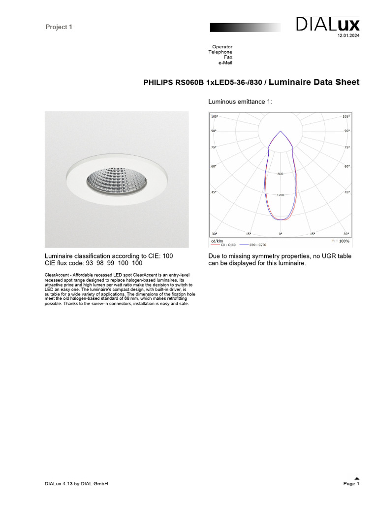 PHILIPS RS060B 1xLED5-36-/830 /: Luminaire Data Sheet | PDF ...