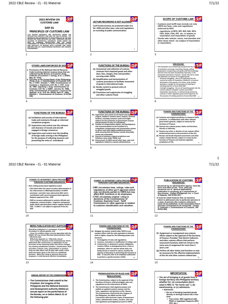 CL DAY 01 Principles of Customs Laws PDF | PDF | Customs | Intellectual Property