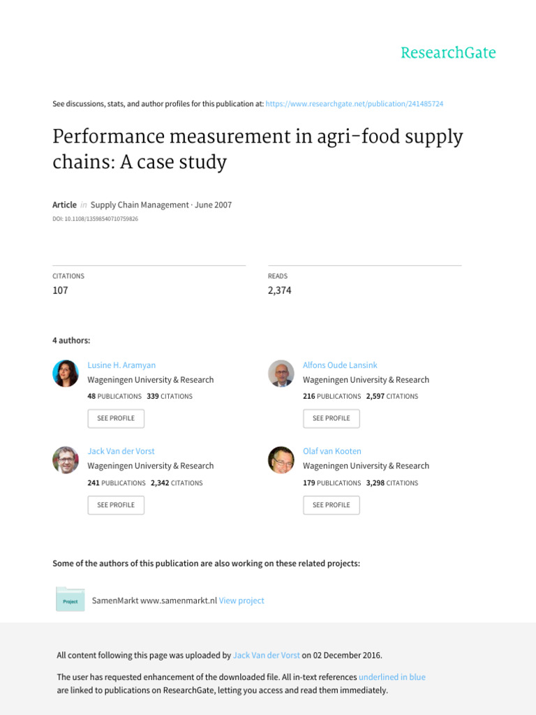 Performance Measurement in Agri Food Sup | PDF | Supply Chain | Performance Indicator