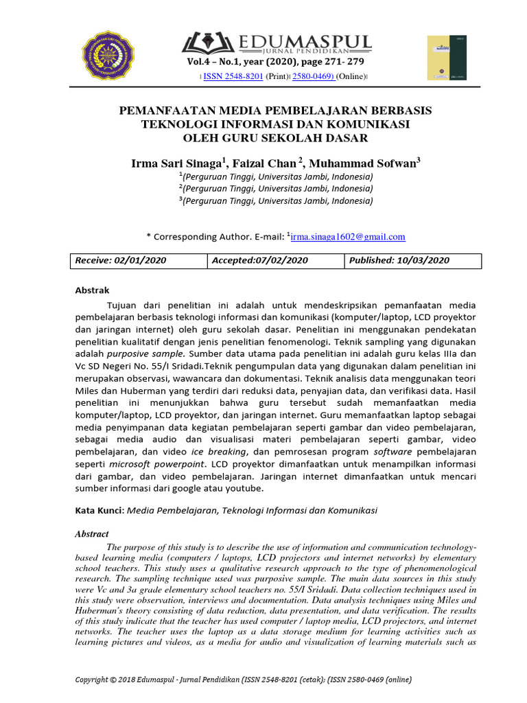 Pemanfaatan Media Pembelajaran Berbasis Teknologi Informasi Dan Komunikasi Oleh Guru Sekolah ...