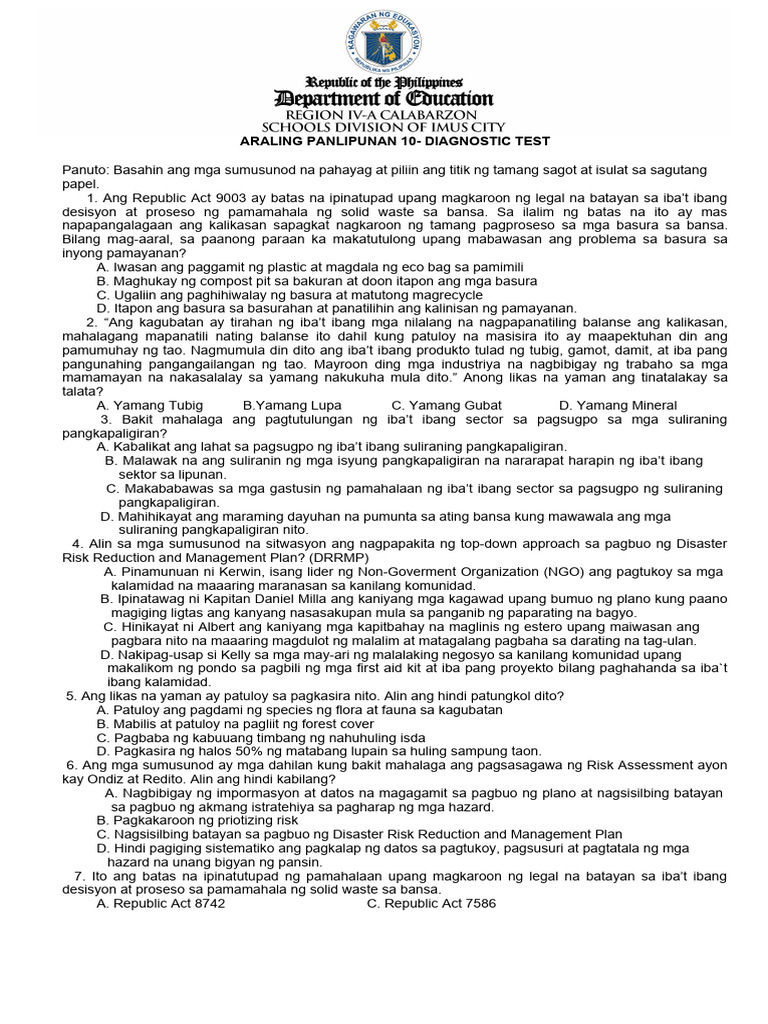 Ap G10 Diagnostic Test | PDF