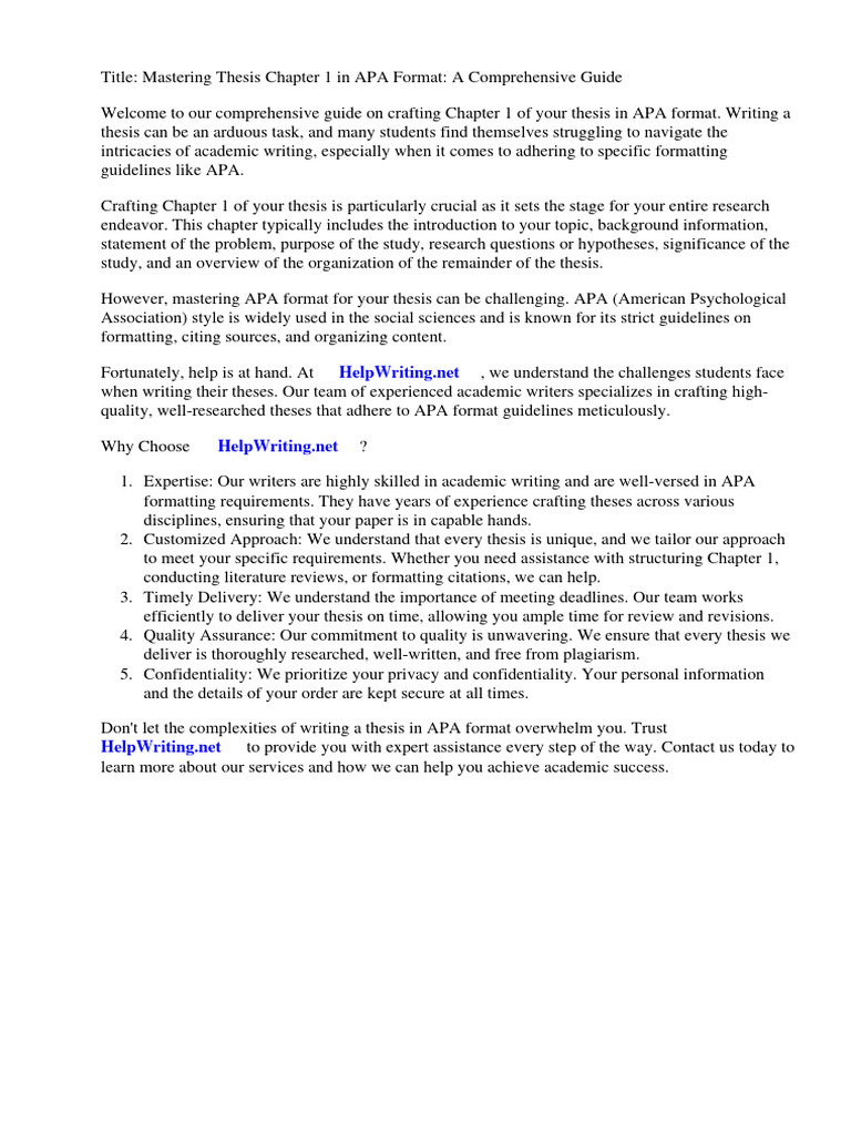 Thesis Chapter 1 Apa Format | PDF | Apa Style | Thesis