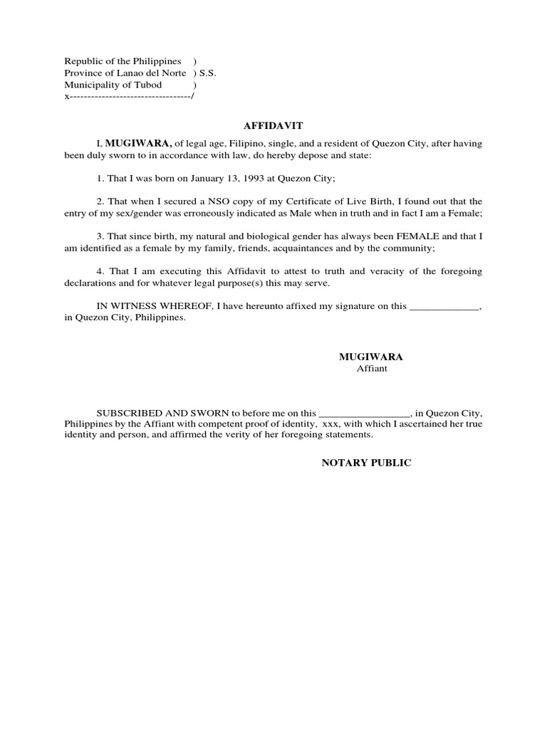 Affidavit (Gender) | PDF